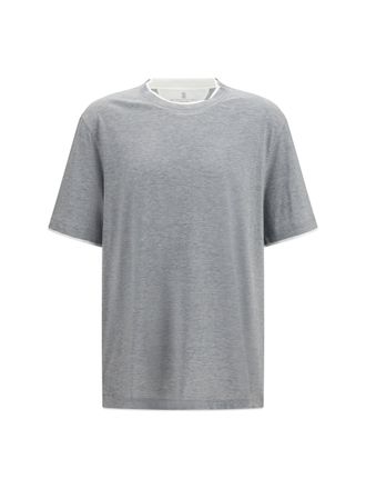 Brunello Cucinelli Silk-Cotton Blend T-Shirt - Gray
