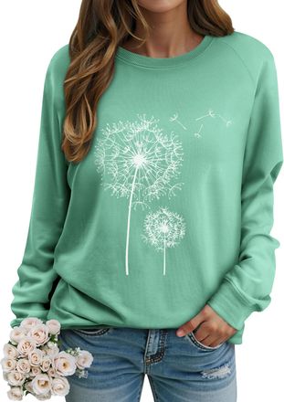 Dresswel Damen L&ouml;wenzahn Sweatshirt Langarmshirt Pusteblume Drucken Pullover Herbst Winter Bluse Tops Oberteile(Mintgr&uuml;n, 2XL)