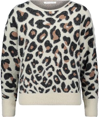 Betty & Co Damen Strickpullover mit U-Boot-Ausschnitt 46, Weiß/Schwarz