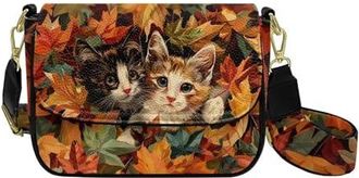 Hugs Idea Sac à main à bandoulière en cuir pour femme, sac à main tendance, Chat mignon feuille dérable, Taille unique