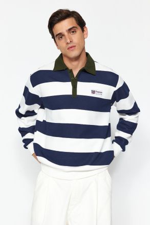 Trendyol MAN Herren Dunkelblau Gestreift Lang Regular Fit Sweatshirts