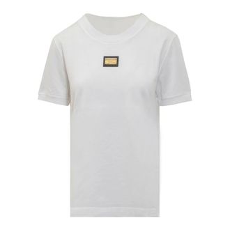 Dolce & Gabbana Femme, Tops, Blanc, Taille: 40 FR T-shirt en jersey avec &eacute;tiquette logo