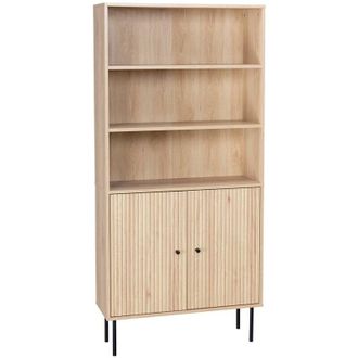Sweeek Sweeek - Bibliothèque décor bois rainuré et métal noir 2 portes 5 étagères H170.5cm