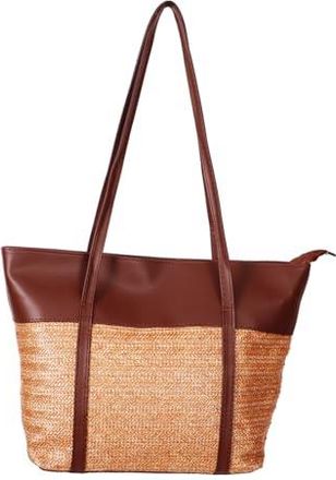 Valiclud Sac Bandoulière Femme Tissé Grand Format Sac Plage Paille Naturelle Cabas Toile Voyage et Quotidien