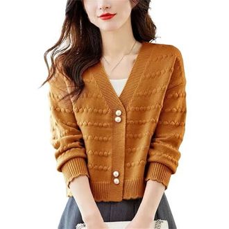 Generic Cardigan de printemps pour femme - &Eacute;l&eacute;gant - Manches longues - Tendance - D&eacute;contract&eacute; - En tricot, Orange, Taille XS