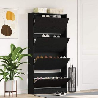 vidaXL Vidaxl - Armoire &agrave; chaussures avec porte Ch&ecirc;ne noir 80 x 21 x 163.5 cm