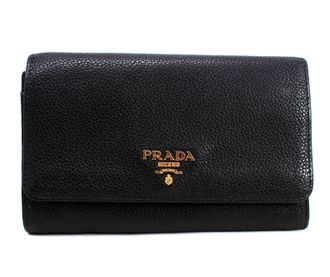Prada Black Grained Leather Continental Wallet