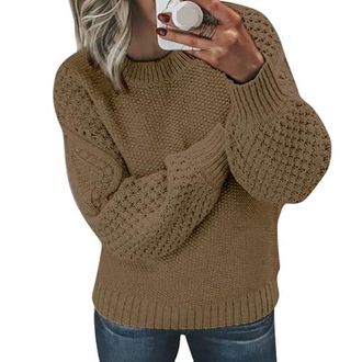 Generic Pull pour femme en tricot &eacute;pais &agrave; col rond et manches longues, coupe ample, doux, confortable, d&eacute;contract&eacute;, chaud pour lautomne et lhiver, usage quoti