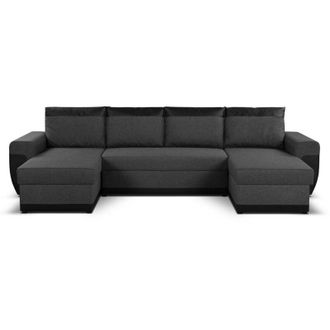 Best Mobilier Bestmobilier - Milan - wohnlandschaft ecksofa - schlaffunktion - 7 sitzpl&auml;tze - 2 aufbewahrungskisten - schwarz / grau