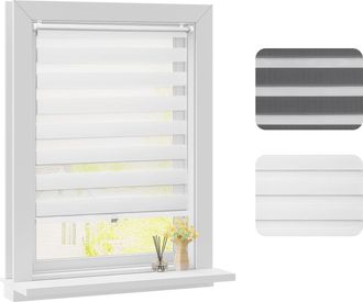Woltu Doppelrollo Schnurlos Klemmfix ohne Bohren Wei&szlig; B85 x H120 cm, Duo Rollo lichtdurchl&auml;ssig Fensterrollo f&uuml;r innen verdunkelnd, Zebrarollo ohne Kettenzu