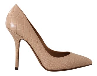 Dolce & Gabbana Womens Crocodile-Embossed Leather Heel Beige