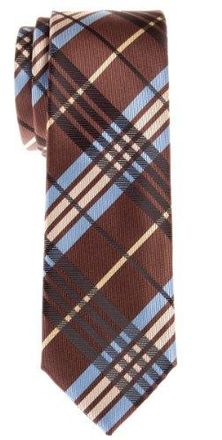 Retreez Cravate Fine Slim styl&eacute;e micro-fibreuse tiss&eacute;e en tartan pour homme - Marron fonc&eacute;