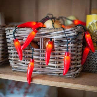 Lights4fun 20er LED Chilli Lichterkette rot batteriebetrieben Chilli Geschenkset Chilli Pflanze