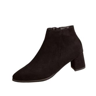 Generic Bottines d&eacute;contract&eacute;es &agrave; bout pointu pour femme - &Eacute;l&eacute;gantes - Couleur unie - Talon &eacute;pais - Fermeture &eacute;clair lat&eacute;rale - Confortables - Pour le travail 