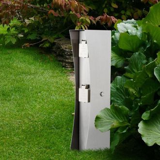 ETC Shop Au&szlig;ensteckdose 2-fach Steckdosens&auml;ule Gartensteckdose Edelstahl silber Steckdosenpfosten, mit Klappdeckel, LxH 16x46 cm