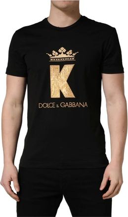 Dolce & Gabbana Homme, Tops, Noir, Taille: XS T-shirt ras du cou en coton avec &eacute;cusson King