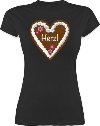 Shirtracer Shirt Damen - Kompatibel mit Oktoberfest - Lebkuchenherz Herzl - XXL - Schwarz - trachtenshirt Trachten t Shirts bayrische Herz Tracht Funshirts f&uuml;r F