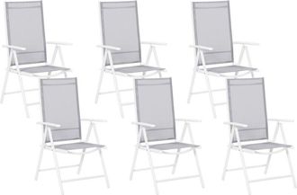 Beliani Gartenstuhl 6er Set Grau und Weiß Aluminium mit Stoffbespannung Verstellbar Klappbar Modern Terrasse Outdoor Balkon Ausstattung Sitzmöbel