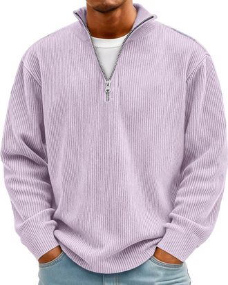 Generic Herren Rollkragenpullover Mit 1/4 Rei&szlig;verschluss Zip Pullover Warm Cord Langarm Winterpullover Sweater Arbeitspullover Langarmshirt Vintage Casual Swe