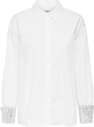 Only Onlpanama Ls Sequines Mix Shirt WVN, Blanc éclatant, XL Femmes