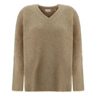 Loulou Studio Beige Melange V-Ausschnitt Pullover - - Knitwear - Damen - Braun - M