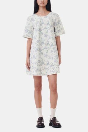 Ganni Robe mini en denim &agrave; imprim&eacute; fleuri avec dos ouvert Beige Coton biologique - Taille 36 - Pour Femme