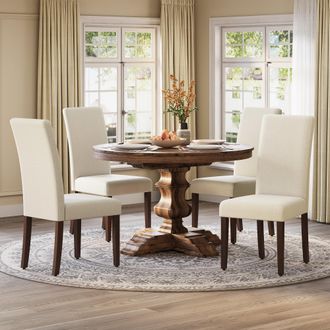 Vasagle Esszimmerstuhl 4er Set, K&uuml;chenstuhl, Parsons-Stuhl, hohe R&uuml;ckenlehne, f&uuml;r Esszimmer und K&uuml;che, Dickes Sitzkissen, 58 x 48 x 99 cm, cremewei&szlig; KDC158W01