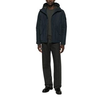 Stone Island Homme, Vestes, Bleu, Taille: L Veste &agrave; capuche avec &eacute;cusson