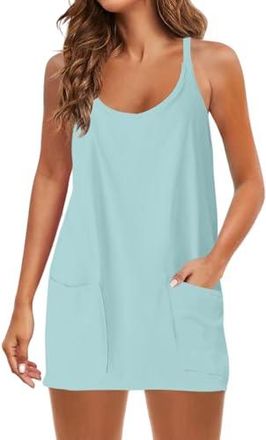 Generic Robe dété unie sans manches pour femme - Mini jupe débardeur à bretelles fines avec poches, vert menthe, S