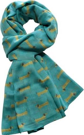 GFM Écharpe imprimée chien teckel saucisse,.DG-95-Bleu sarcelle clair-HLTL, L