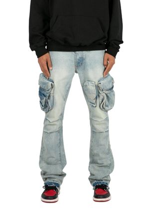 mnml Herren Mens B484 Flare Denim Jeans, Blau, 47