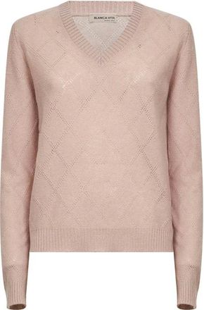 Blanca Vita Femme, Pulls, Rose, Taille: 40 FR V-Neck Cashmere Sweater