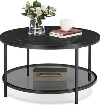 Vasagle Table Basse, Table de Salon, Fa&ccedil;on Marbre, Support en Verre Tremp&eacute;, Facile &agrave; Assembler, Style Moderne, Noir Marbr&eacute; et Noir dencre LCT071B58