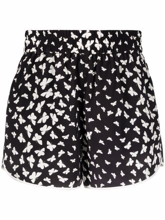 Red Valentino Seidenshorts mit Schmetterling-Print - Schwarz