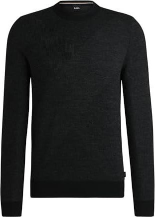 BOSS Hommes H-Eclaus Pull en Laine Vierge à Motif Jacquard Bicolore