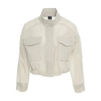 Pinko Pinko, Femme, Vestes, Blanc, Taille: 40 FR Veste Courte Grise en Ripstop Col Haut