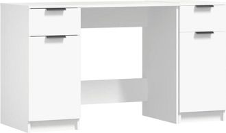 vidaXL Schreibtisch mit Beistellschrank Weiß Holzwerkstoff - Vidaxl