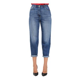 Elisabetta Franchi Femme, Jeans, Bleu, Taille: W28 Jean Boyfriend en Denim Bleu avec Revers