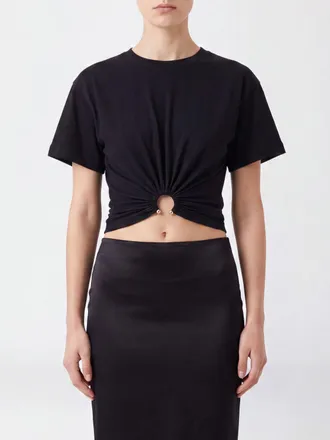 Paco Rabanne T-shirt cropped en coton fronc&eacute; avec anneau