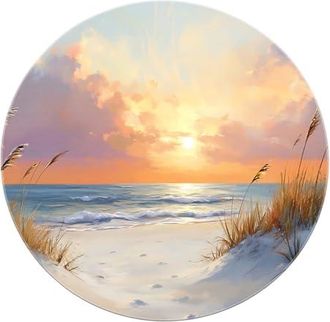 Generic Paysage Marin impressionniste Tapis Rond Plage Coucher Soleil Herbe Sauvage Mince Tapis Sol &agrave; Poils Ras pour Chambre Salon Bureau &agrave; Domicile Lavable a