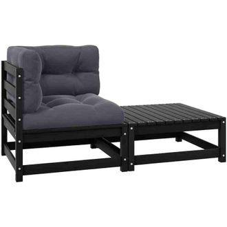 vidaXL 2-tlg. Garten-Lounge-Set mit Kissen Schwarz Kiefer Massivholz - Vidaxl