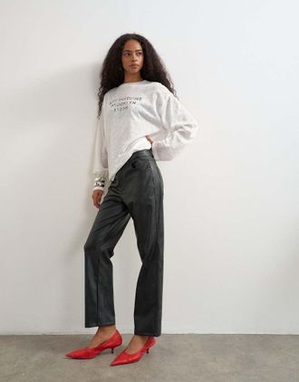 Topshop pantalon droit en imitation cuir noir