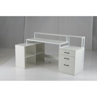 Costway bureau en forme de L dangle tiroirs rangement bureau ordinateur blanc coin &eacute;tag&egrave;res cube compartiment imprimante bricolage petit jeux grand moderne