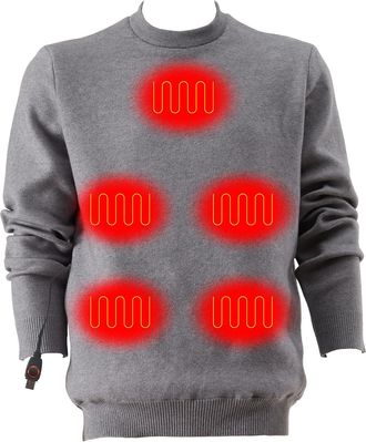 MYI Winter-K&ouml;rperheizoberteile, gestrickte warme Unterw&auml;sche, elektrischer W&auml;rmer, beheizte Kleidung, Thermo-Pullover f&uuml;r M&auml;nner und Frauen, Grau, XL (ohn