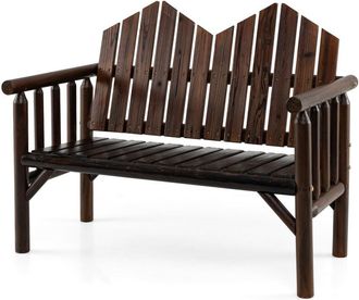 Costway Banc de Jardin 2 Places en Bois Massif avec Dossier Inclin&eacute;, Si&egrave;ge &agrave; Lattes Spacieux et Accoudoirs de Soutien, Charge 300 KG, 120 cm x 68 cm x 99 cm