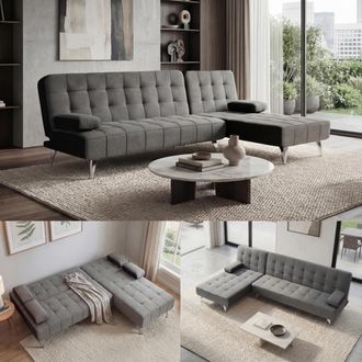 Mendler Schlafsofa HWC-K22, Couch Ecksofa Sofa, Liegefl&auml;che Links/rechts Schlaffunktion 236cm - Stoff/Textil dunkelgrau, schwarz