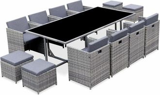 Sweeek Salon de jardin 8-12 places - Vabo - table encastrable Nuances de gris / Gris chin&eacute;