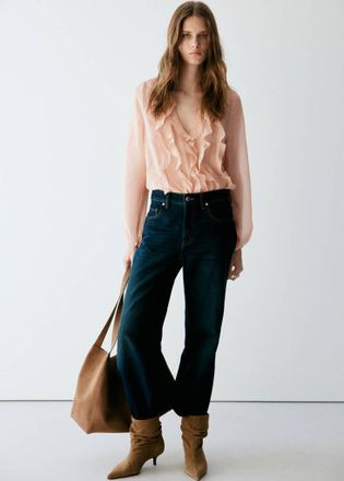 Mango Blouse Lyocell volants rose pastel - Femme - XXS - MANGO
