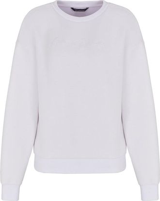 A|X Armani Exchange Damen Essential, Embroidered Logo Signature, Crewneck Sweatshirt, Optic White, XL