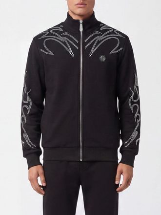 Philipp Plein Baumwoll-Trainingsjacken-Sweatshirt mit Rei&szlig;verschluss, Kristallen und Stehkragen